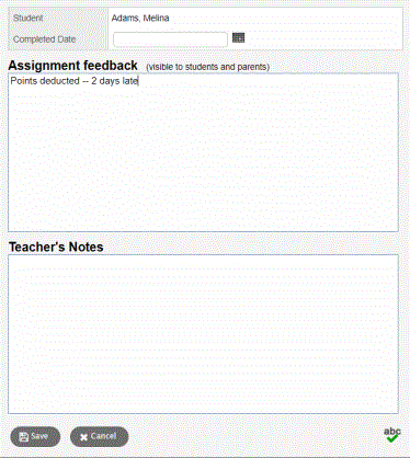 Enter feedback for scores in the Gradebook