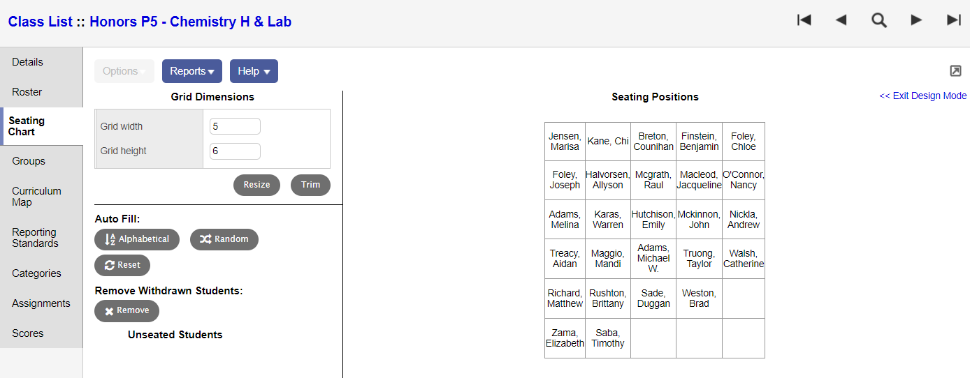 Design seating charts in the Gradebook